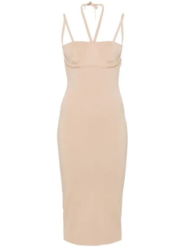 ANDREĀDAMO Halterneck Ribbed Midi Dress