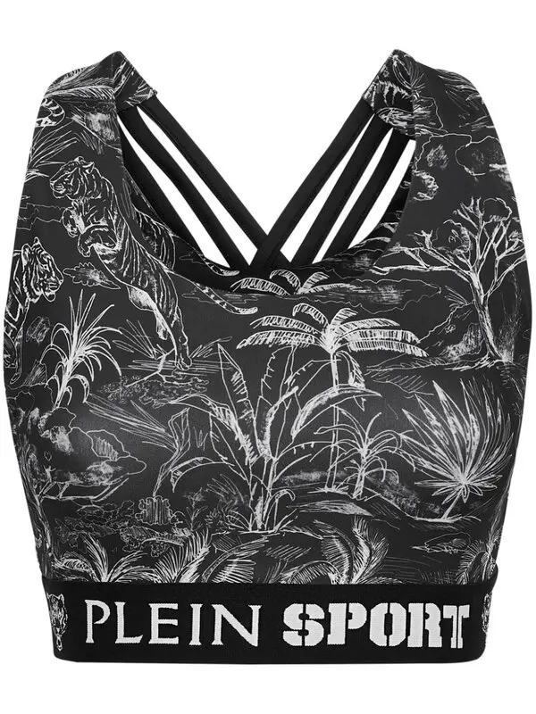 PLEIN SPORT Graphic-print Sports Bra - Black
