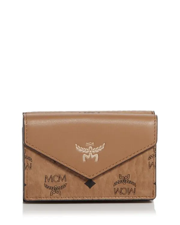 Mcm Aren Visetos Trifold Wallet - Cognac