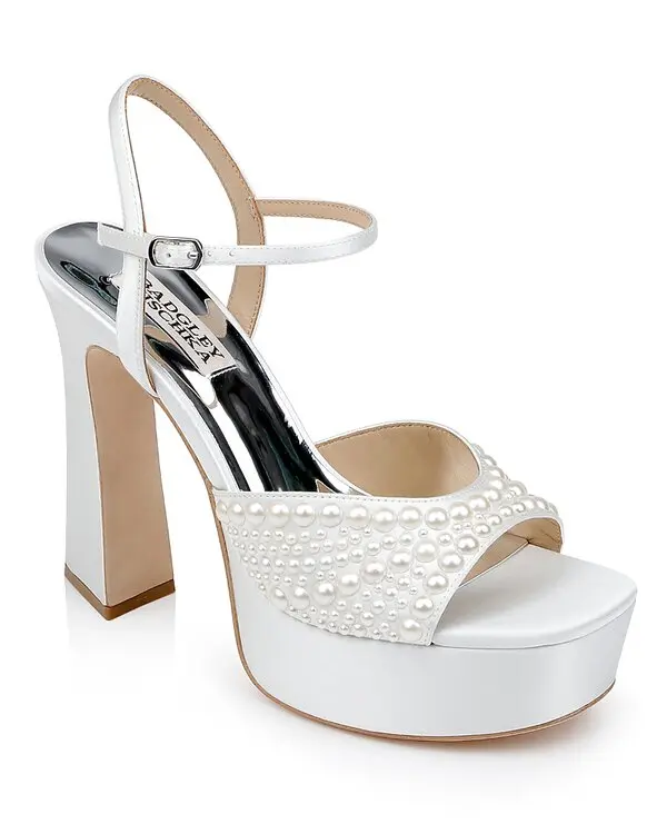 Badgley Mischka Bryleigh Embellished Platform Sandals - White Satin