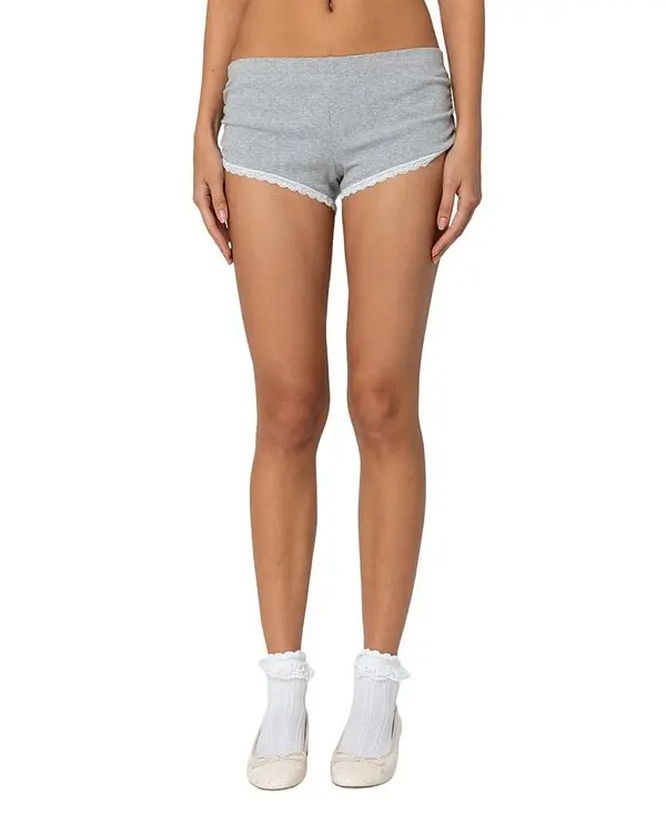 EDIKTED Kadence Ruched Lace Trim Shorts - Gray Melange