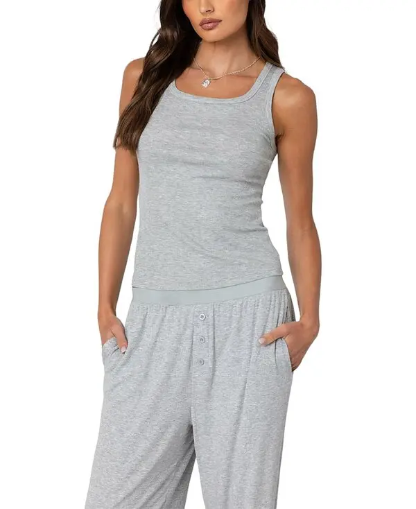 EDIKTED Kylian Ribbed Tank Top - Gray Melange