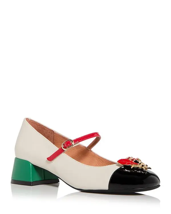 Jeffrey Campbell Jitterbug Embellished Pumps - Ivory/black/red Patent