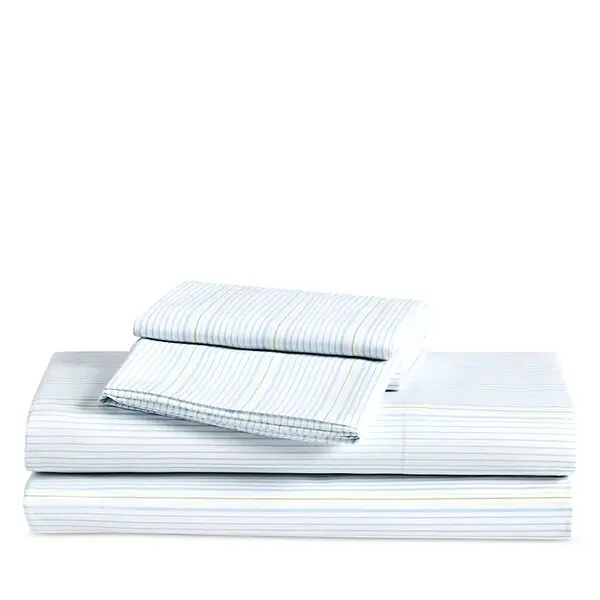 BROOKLINEN Classic Percale Core Sheet Set, Full - Sunwashed Stripe In Sky