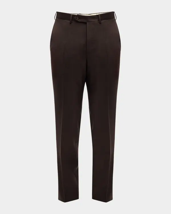 Canali 150s Wool Twill Straight Leg Pants - Brown