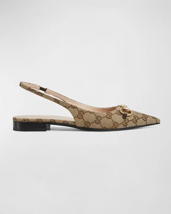 Gucci Erin Gg Monogram Slingback Ballerina Flats - Beige Ebony Cocoa