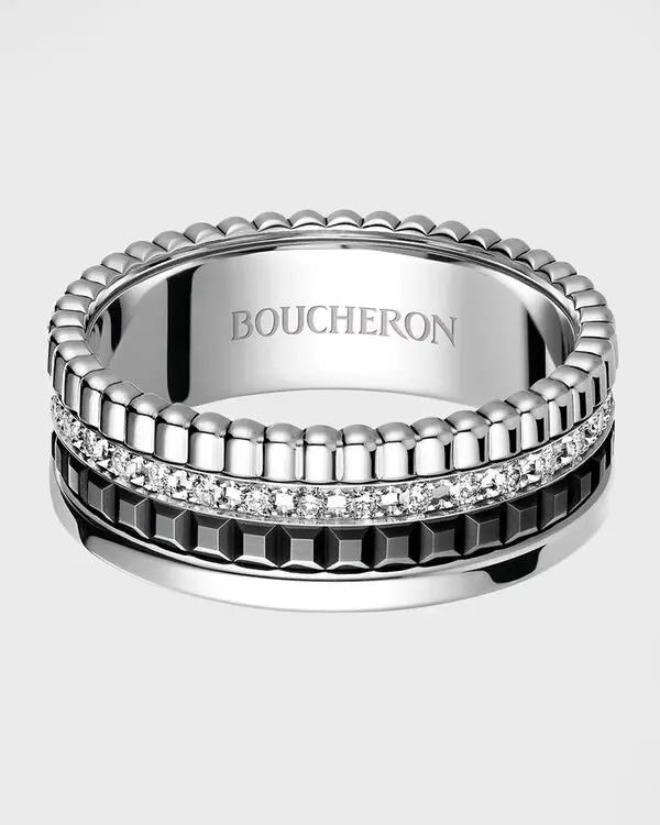 Boucheron Quatre 18k White Gold Black Edition Small Diamond Band Ring - One-color