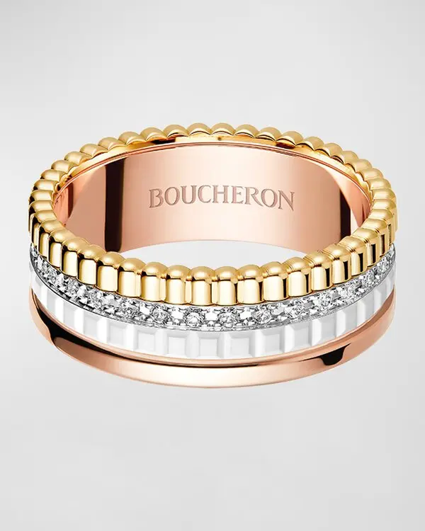 Boucheron Quatre 18k Tricolor & Ceramic Diamond Ring - Gold