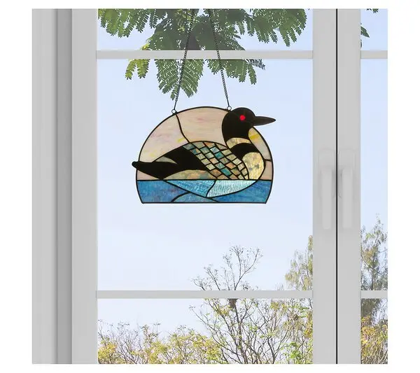 RIVER OF GOODS Loon Stained Glass Window Panel