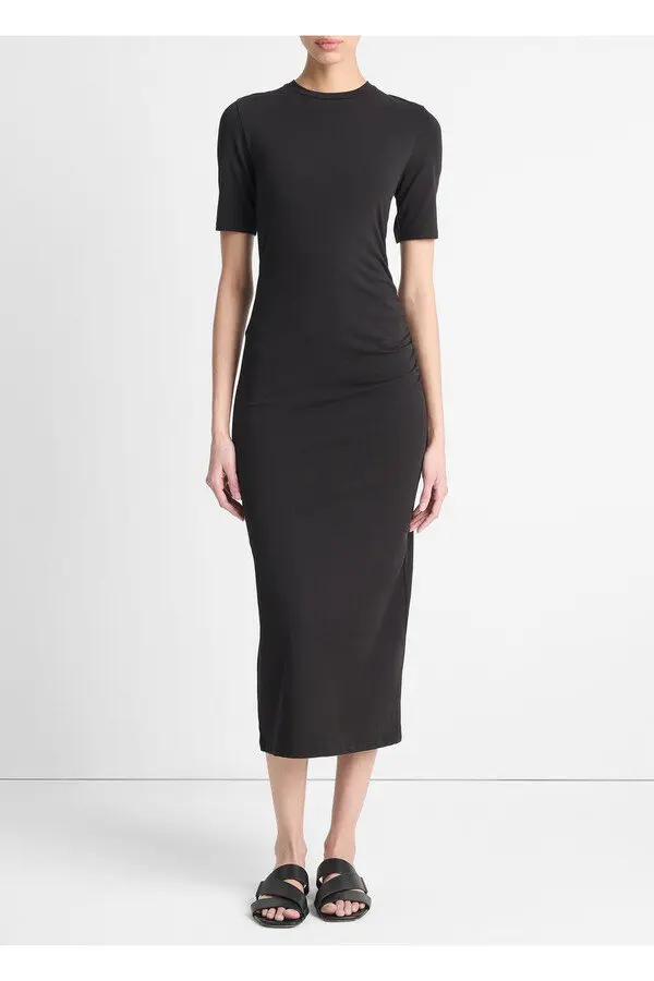 Vince Pima Cotton-blend Side-drape Dress - Black