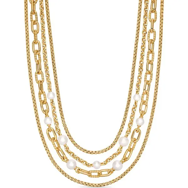 David Yurman Dy Madison® Pearl Multi Row Chain Necklace - 18k Yellow Gold
