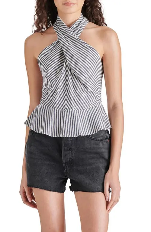 Steve Madden Kosta Stripe Crossover Peplum Top - Navy Stripe