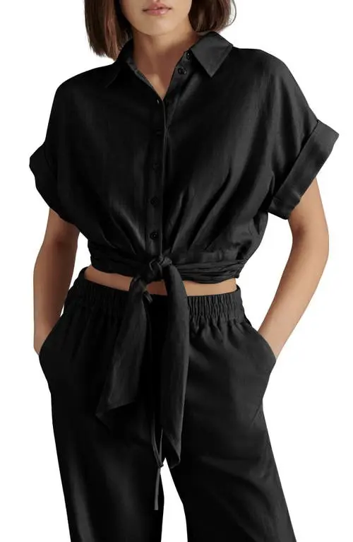 Steve Madden Tori Tie Front Linen Blend Shirt