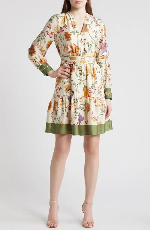 Anne Klein Floral Print Long Sleeve Dress