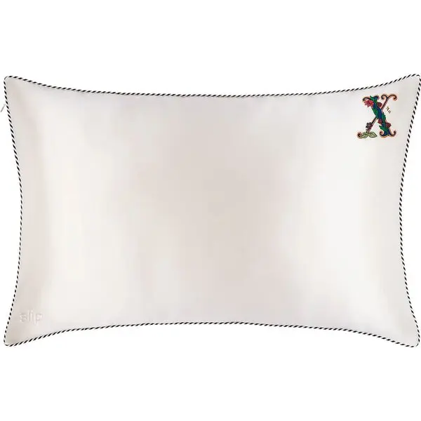 Slip Embroidered Pure Silk Queen Pillowcase - X