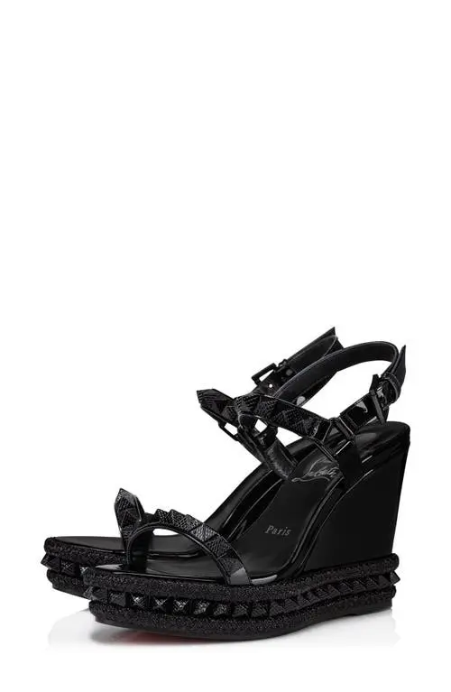 CHRISTIAN LOUBOUTIN Pyraclou Wedge Sandal - Black/ Lin Black