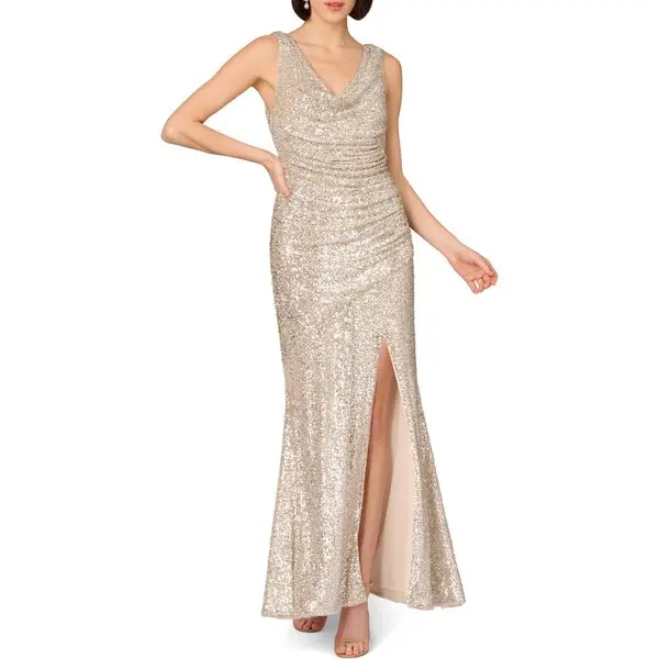 aidan mattox gold sequin dress ALEXANDER MCQUEEN Size M Black Gold Viscose Blend Marbled Sleeveless D –  Sui Generis Designer Consignment main image 0