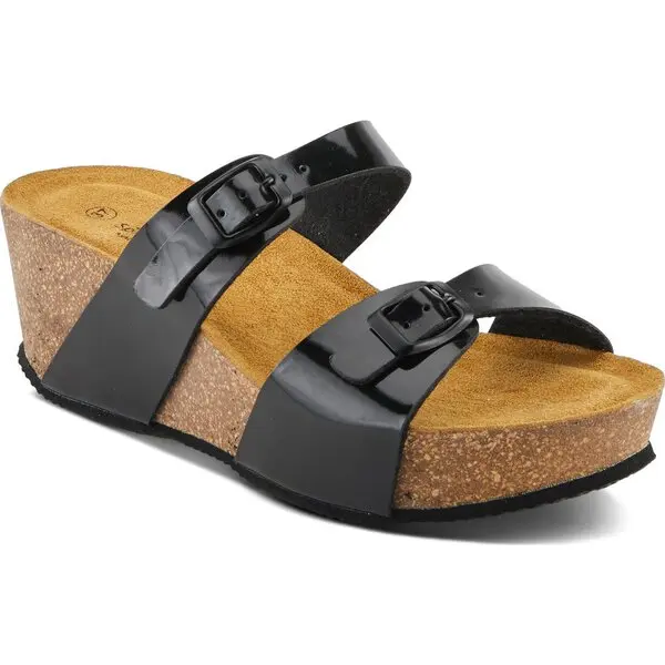 SPRING STEP SHOES Bynum Platform Wedge Slide Sandal - Black Patent