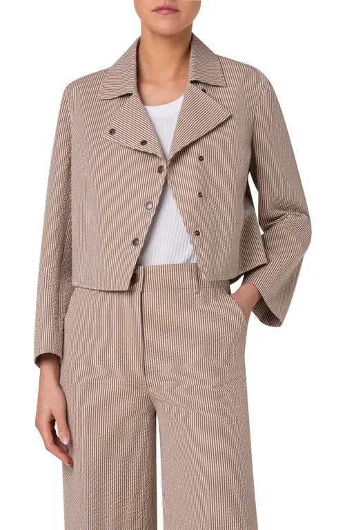 Akris Stripe Seersucker Biker Jacket