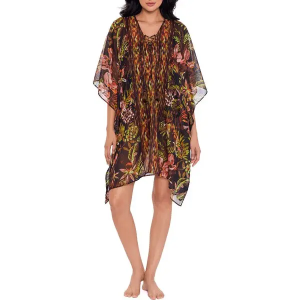 MIRACLESUIT® Botanico Mixed Print Metallic Stripe Cover-up Caftan