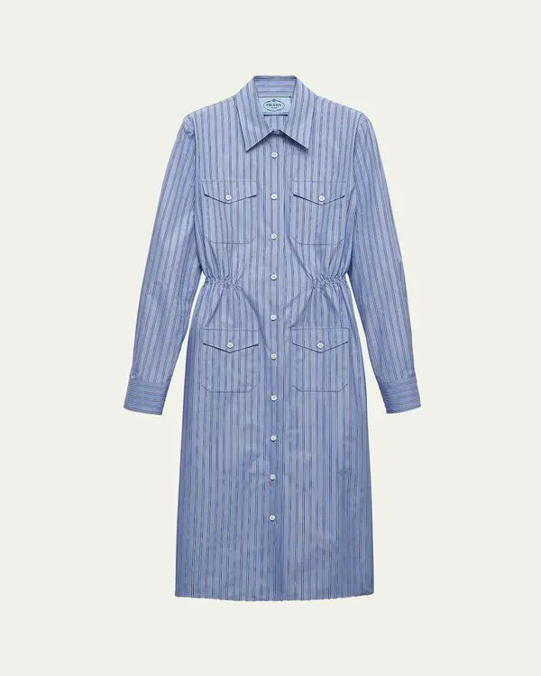 Prada Stripe Chambray Midi Shirt Dress - Bleu