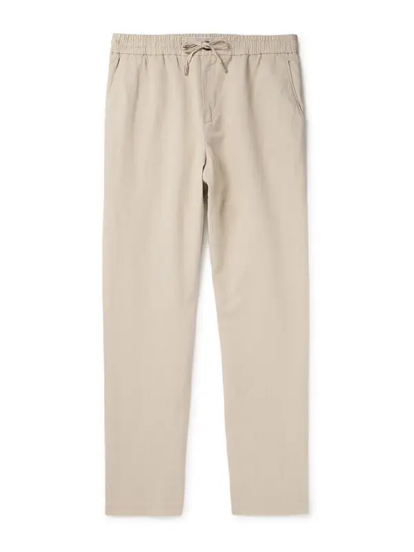 Mr P. James Straight-leg Cotton And Linen-blend Twill Drawstring Trousers - Neutrals