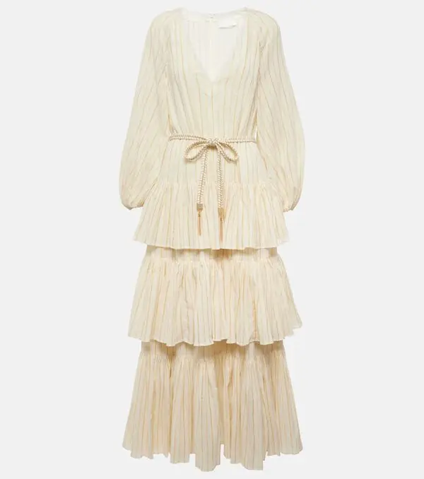 Zimmermann Waverly Tiered Striped Midi Dress In Beige 40% Off