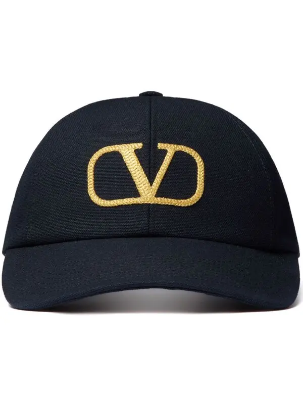 Valentino Garavani VLogo Embroidered Baseball Cap Navy Gold Sz 57 w/ Box Valentino Garavani Cotton Baseball Cap With Embroidery for  main image 2