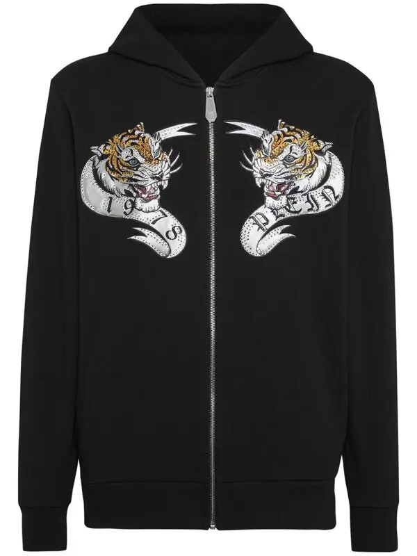 Philipp Plein Tiger-print Crystal-embellished Hoodie