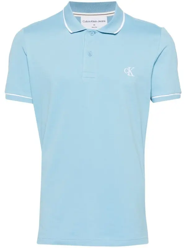 Calvin Klein Logo-embroidered Piqué Polo Shirt - Blue