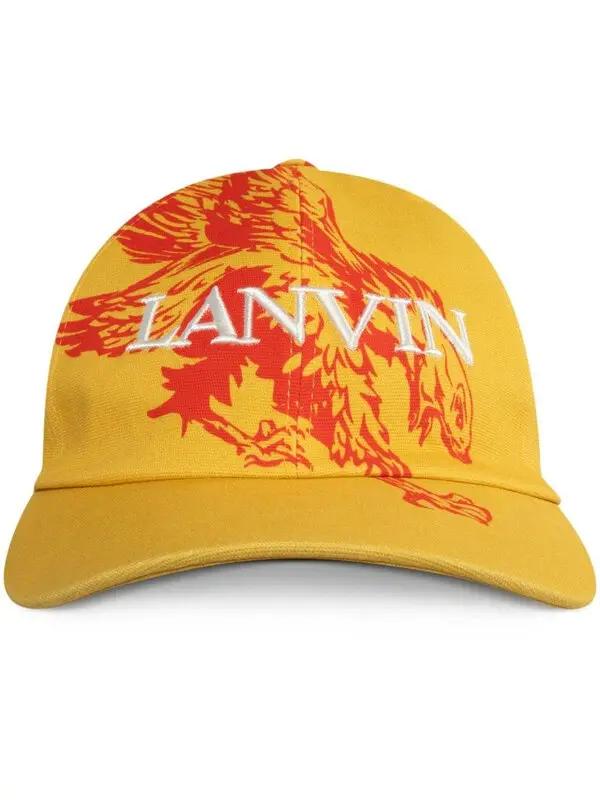 LANVIN Eagle-print Cotton Cap - Yellow