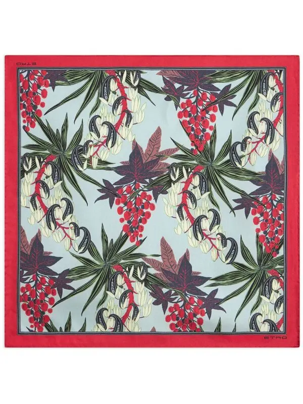 Etro Floral-print Silk Pocket Square - Blue
