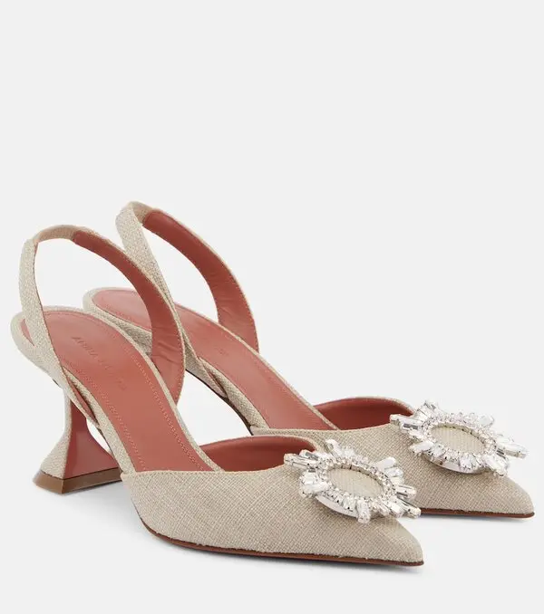 Amina Muaddi Begum 70 Embellished Slingback Pumps - Beige