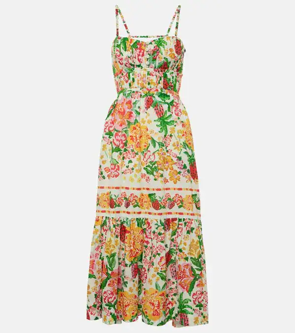 Farm Rio Floral Sketch Cotton Midi Dress In Multicoloured - 39% Off |  Editorialist