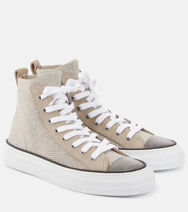 Brunello Cucinelli Leather-trimmed High-top Sneakers