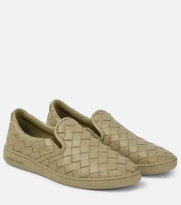 Bottega Veneta Sawyer Leather Slip-On Sneakers Beige Editorialist