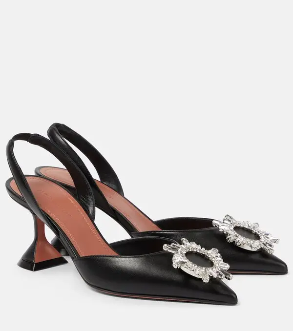 Amina Muaddi Begum 70 Leather Slingback Pumps - Black