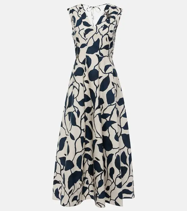 Max Mara Printed Cotton Poplin Midi Dress