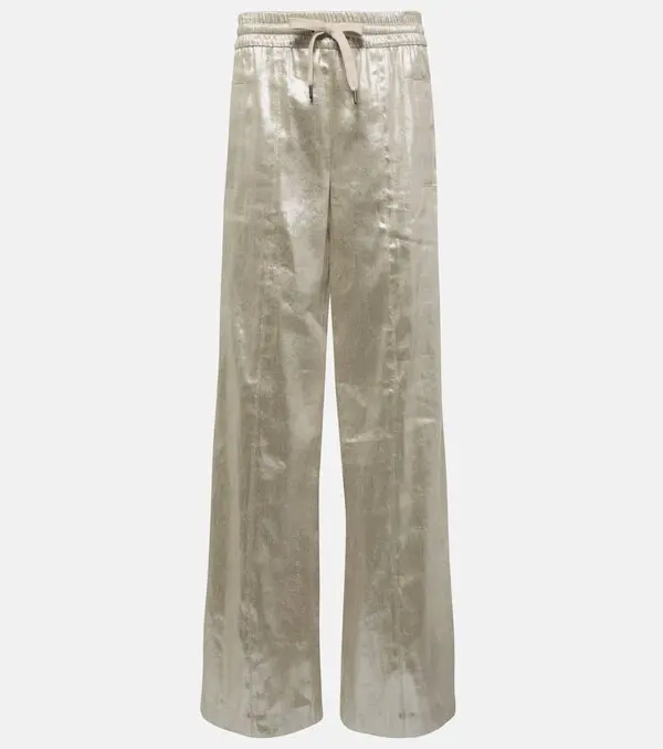 Brunello Cucinelli Linen-blend Lamé Wide-leg Pants