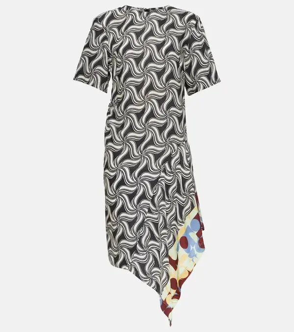 Dries Van Noten Printed Asymmetric Midi Dress