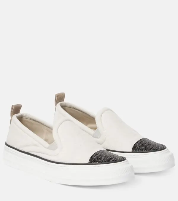 Brunello Cucinelli Monili Canvas Slip-on Sneakers