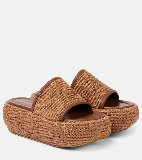 GIANVITO ROSSI Amami Leather And Raffia Platform Mules