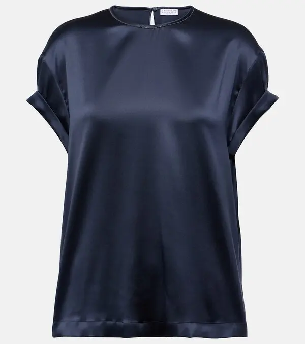 Brunello Cucinelli Silk-blend T-shirt - Blue
