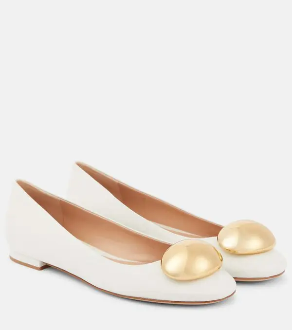 GIANVITO ROSSI Sphera Leather Ballerinas - White