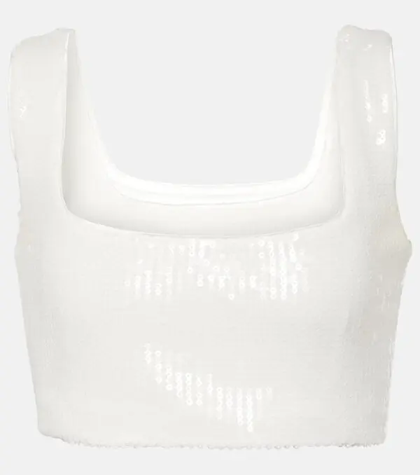 Galvan Beating Heart Sequined Crop Top - White
