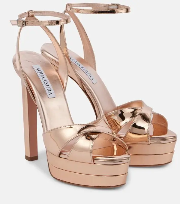 AQUAZZURA Divine Mirrored Leather Platform Sandals