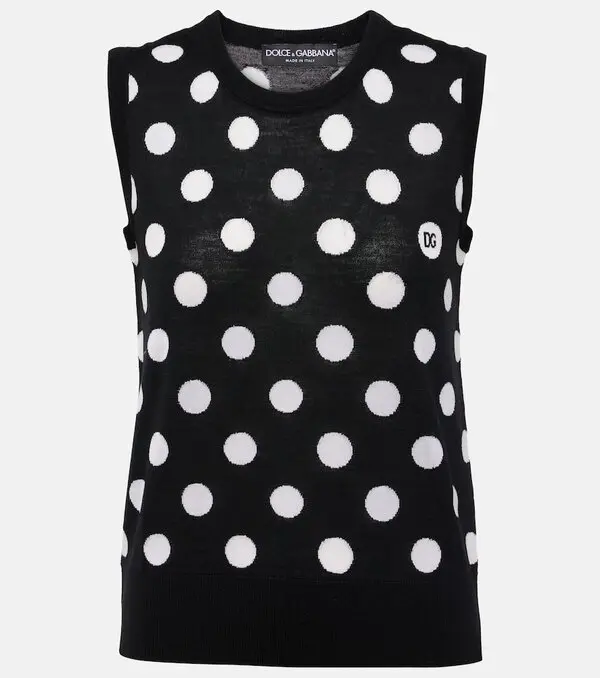 Dolce & Gabbana Polka-dot Wool And Silk Tank Top - Black