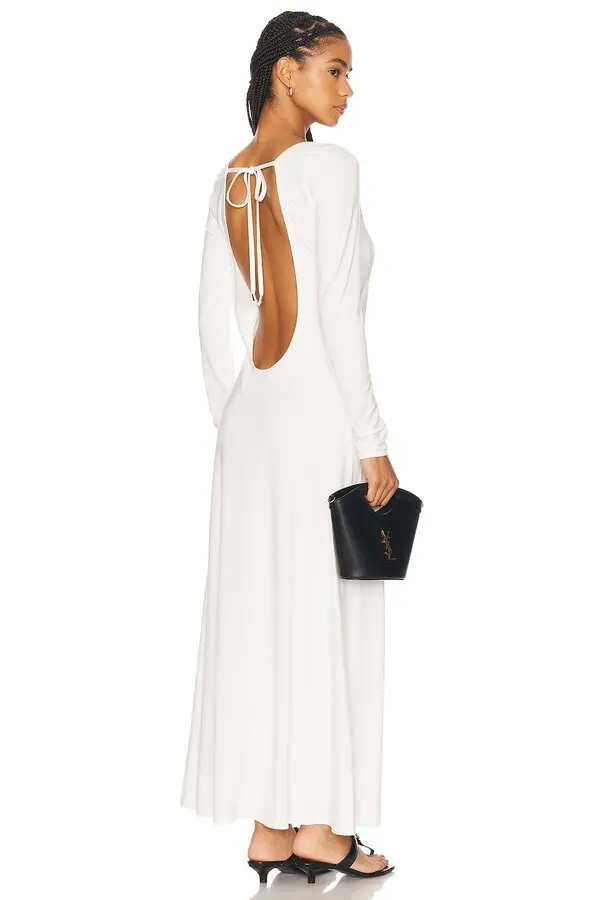Caroline Constas Aliyah Scoop Back Long Sleeve Midi Dress In White -  Alabaster | Editorialist
