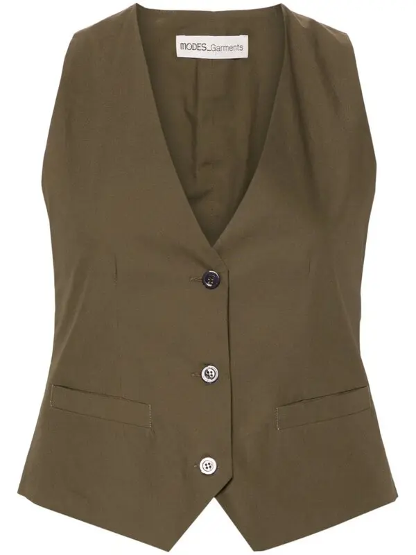 MODES GARMENTS V-neck Cotton Waistcoat - Green