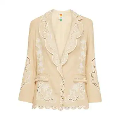 Farm Rio Embroidered Blazer - Green | Editorialist